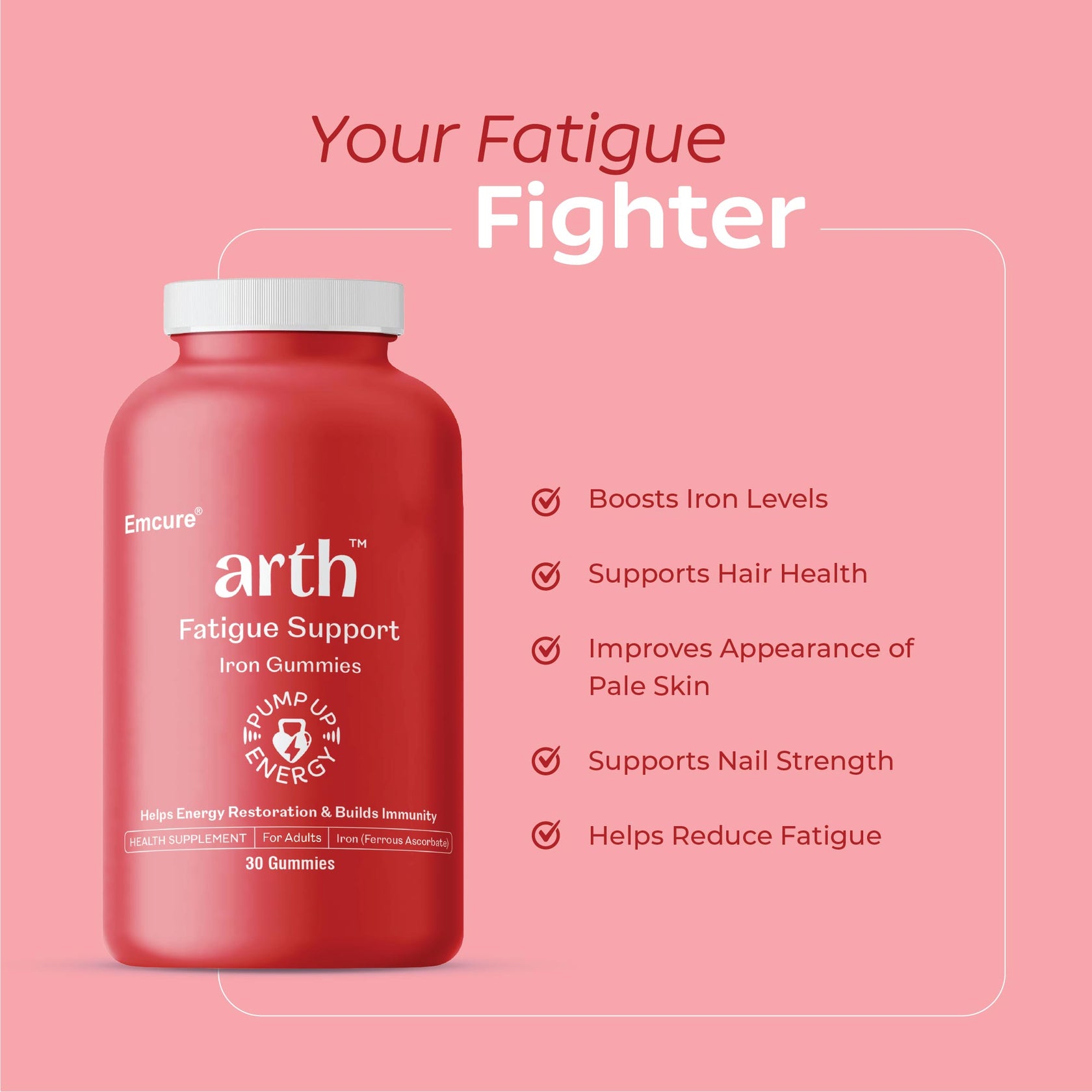 Boost Iron & Energy Levels | Arth By Emcure Fatigue Support Gummies